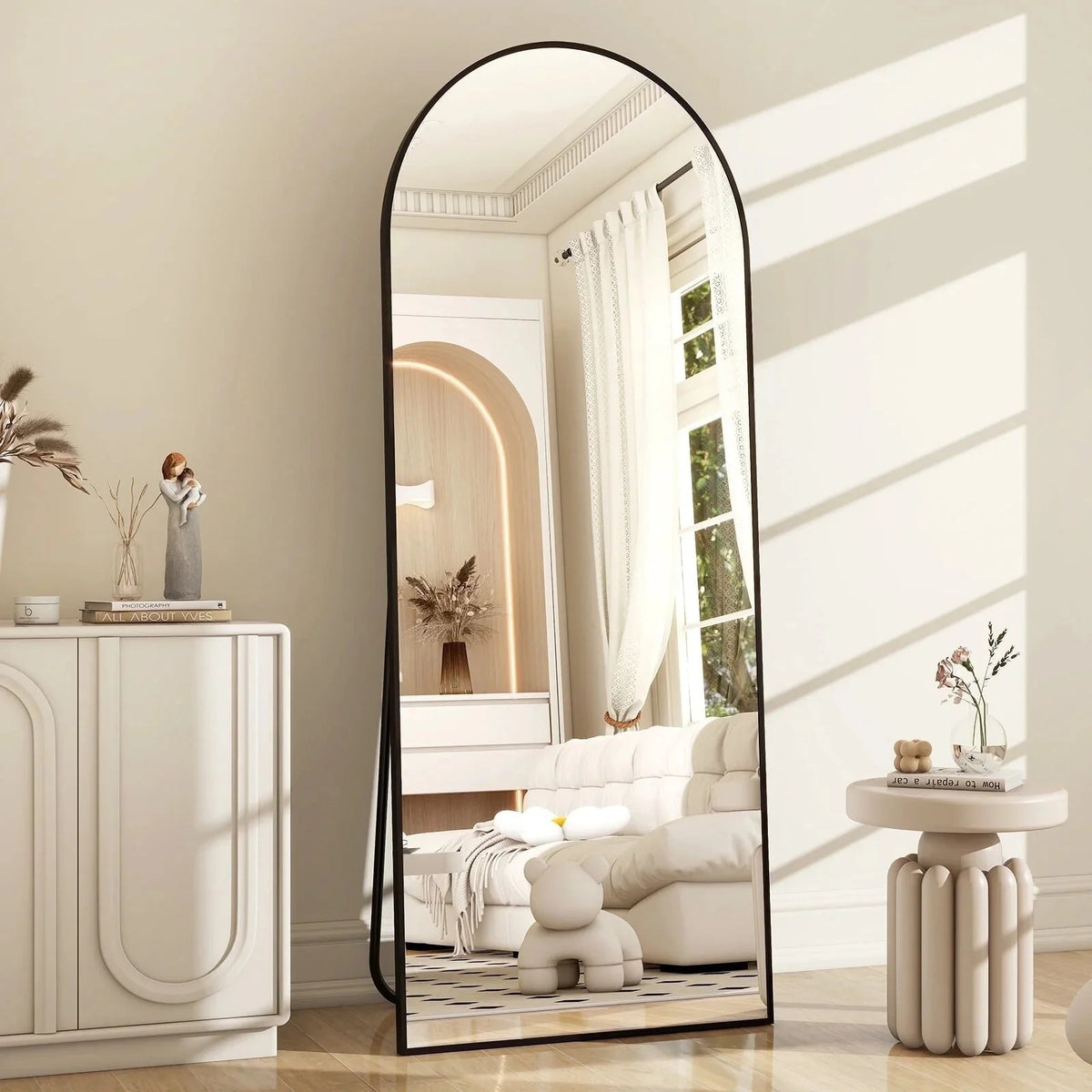 BEAUTYPEAK 64.2"x 21" Full Length Mirror Arched Standing Floor Mirror ...