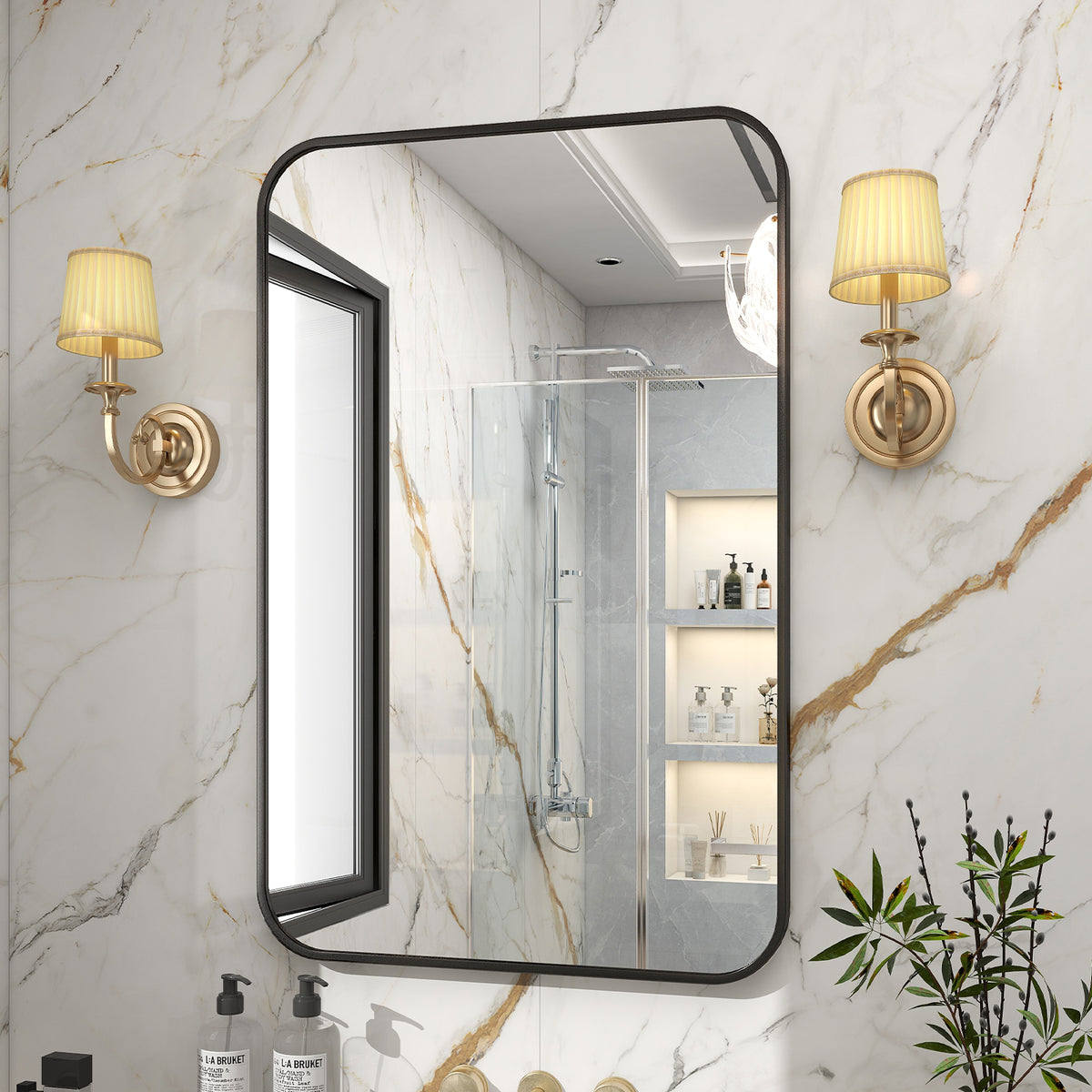 BEAUTYPEAK Wall Mirror Rounded Corners Hanging Vanity Mirror ...