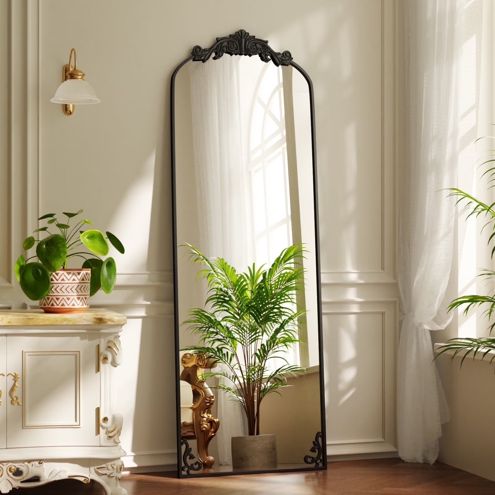 BEAUTYPEAK 66"x21" Arched Full Length Mirror Metal Vintage Mirror Baro ...