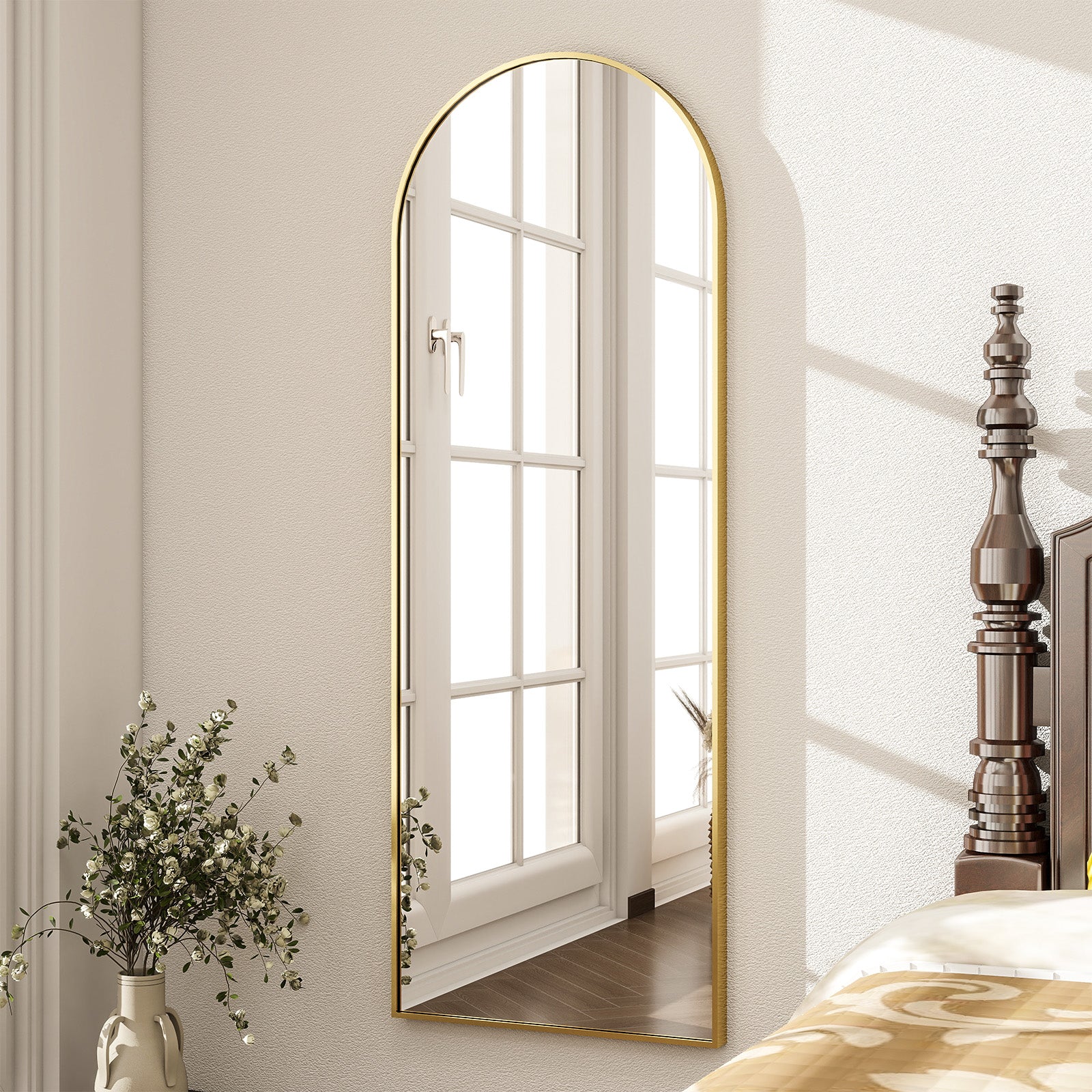 BEAUTYPEAK 59.1"x16" Arch-Top Full Length Mirror Floor Mirrors with St ...